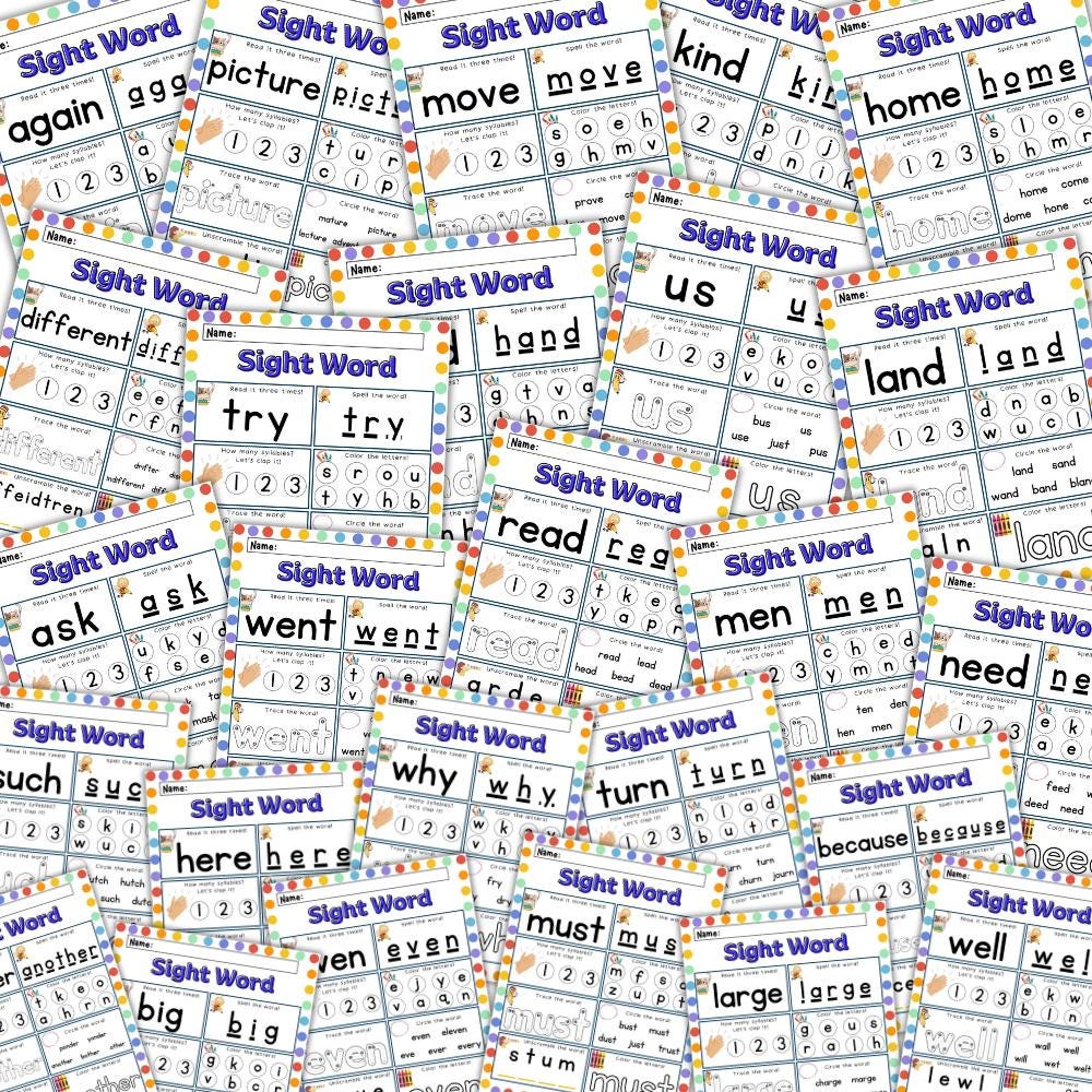 100 Essential Sight Words Bundle|printable Learning and Coloring ...