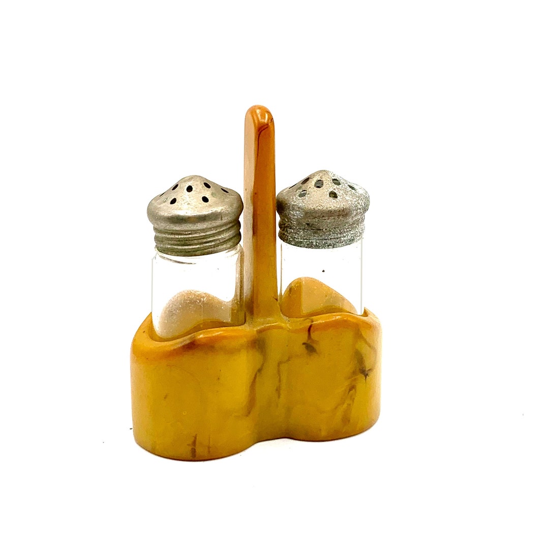 Mid Century Salt and Pepper Shaker Caddy Bakelite Celluloid - Etsy