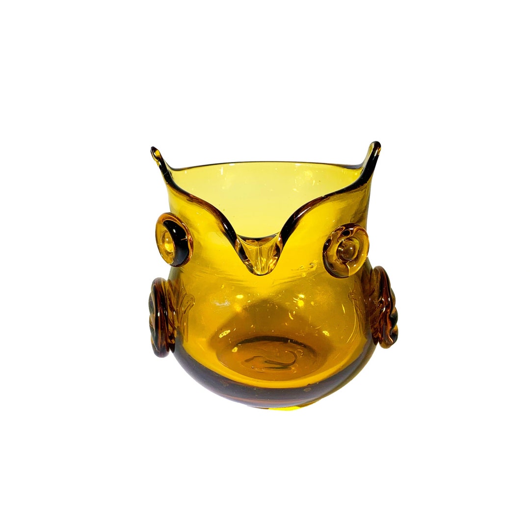 Vintage MCM Glass Owl Pitcher Vtg Mid Century 60s Amber Art Glass Small ...