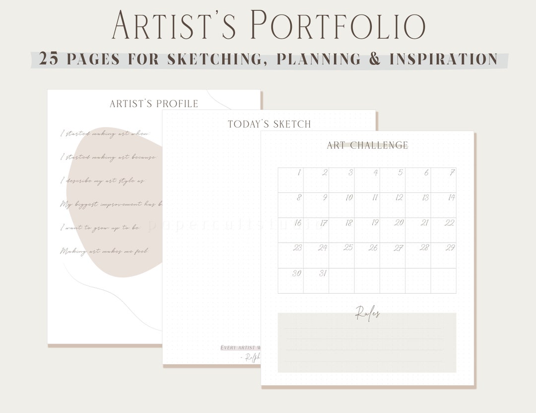 Artist Portfolio, Planner & Sketchbook Templates W/ Art Quotes 50 ...