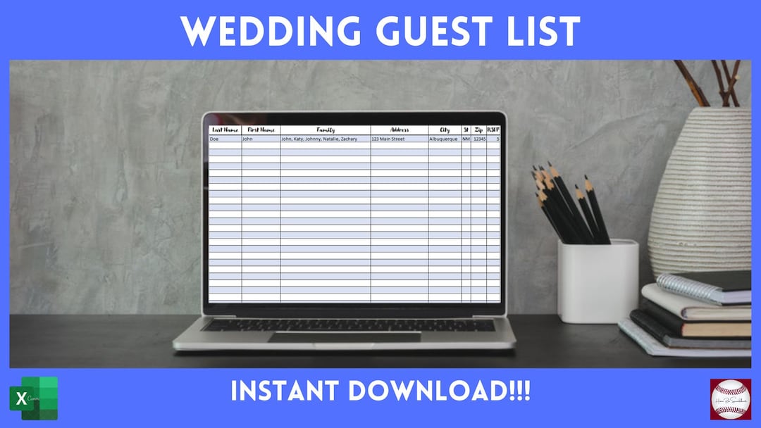 Wedding Guest List Excel Spreadsheet - Etsy