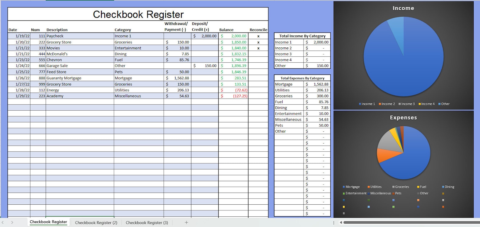 Checkbook Register Excel Spreadsheet - Etsy