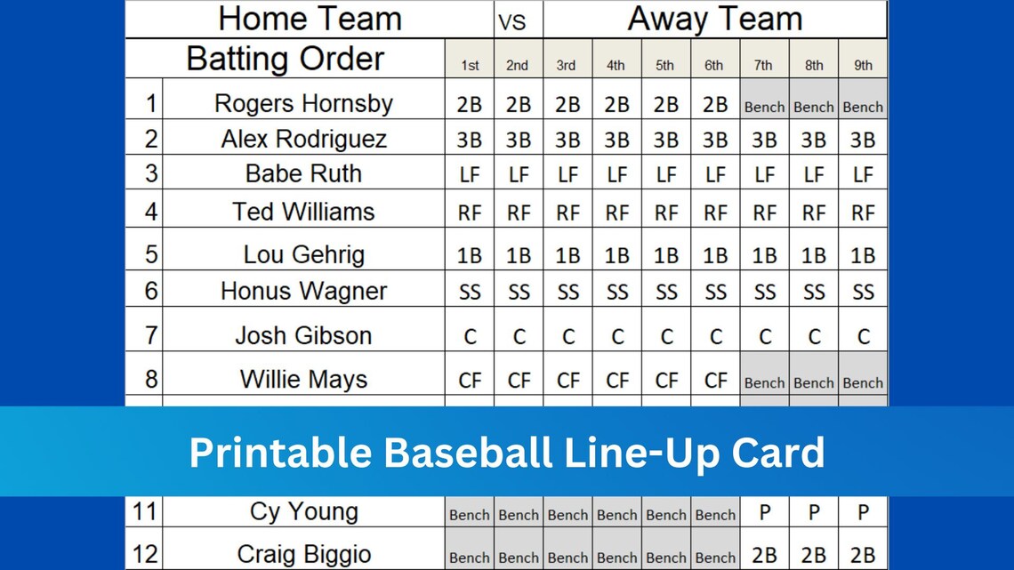 Printable Baseball Line up Card - Etsy