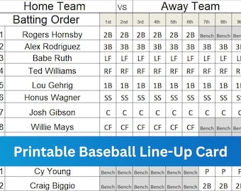 Baseball Line up Card Template, Batting Line up Printable, Baseball ...