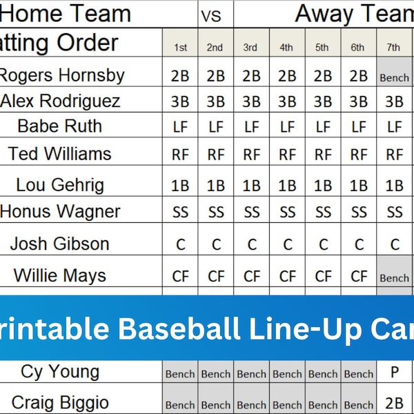 Lineup Line up Card - Etsy