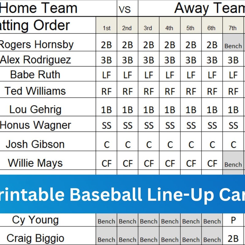 Baseball Line up Card - Etsy