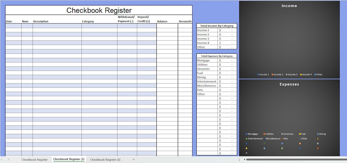 Checkbook Register Excel Spreadsheet - Etsy