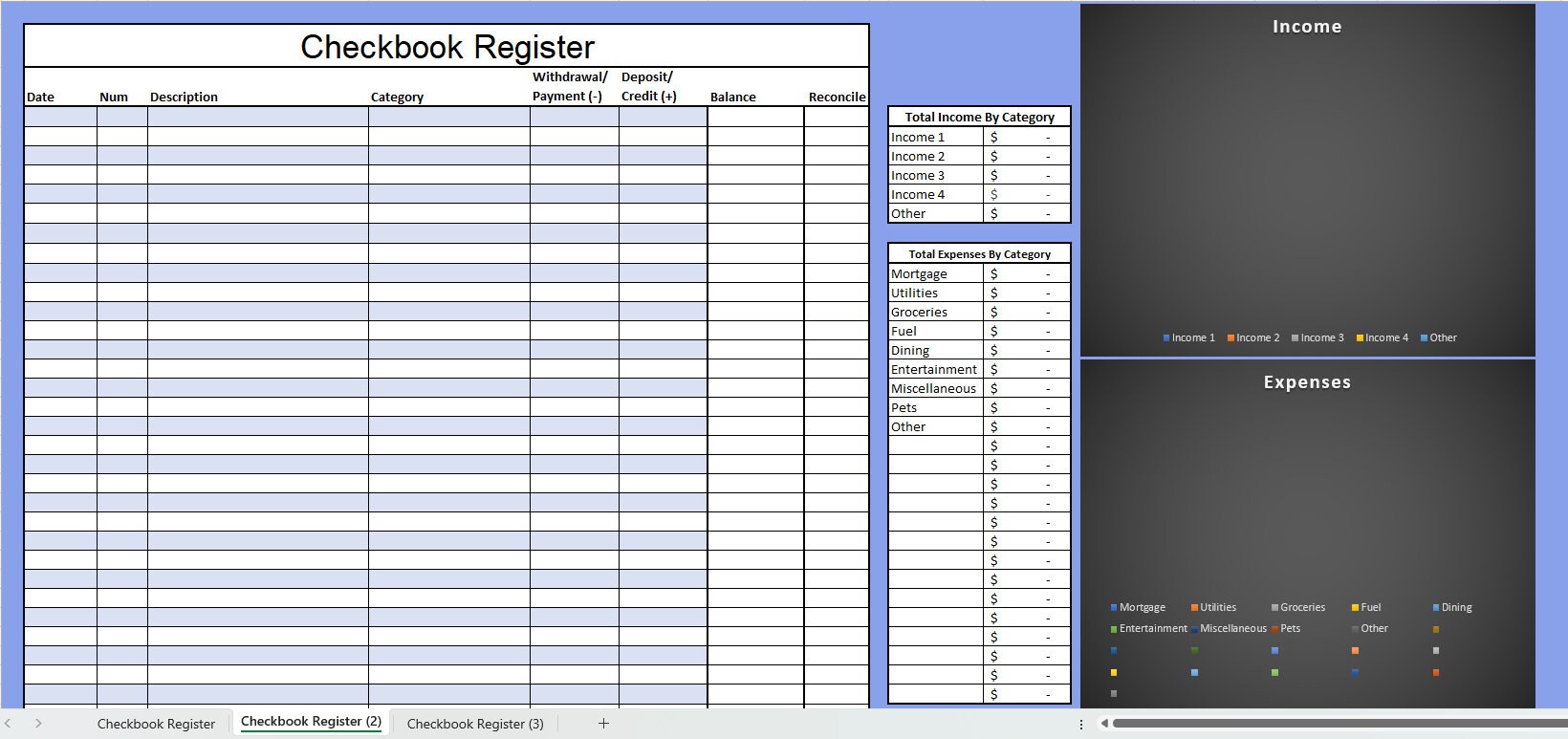 Checkbook Register Excel Spreadsheet - Etsy