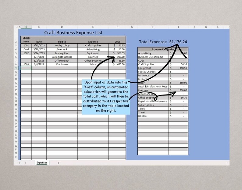 Craft Expense Spreadsheet - Etsy