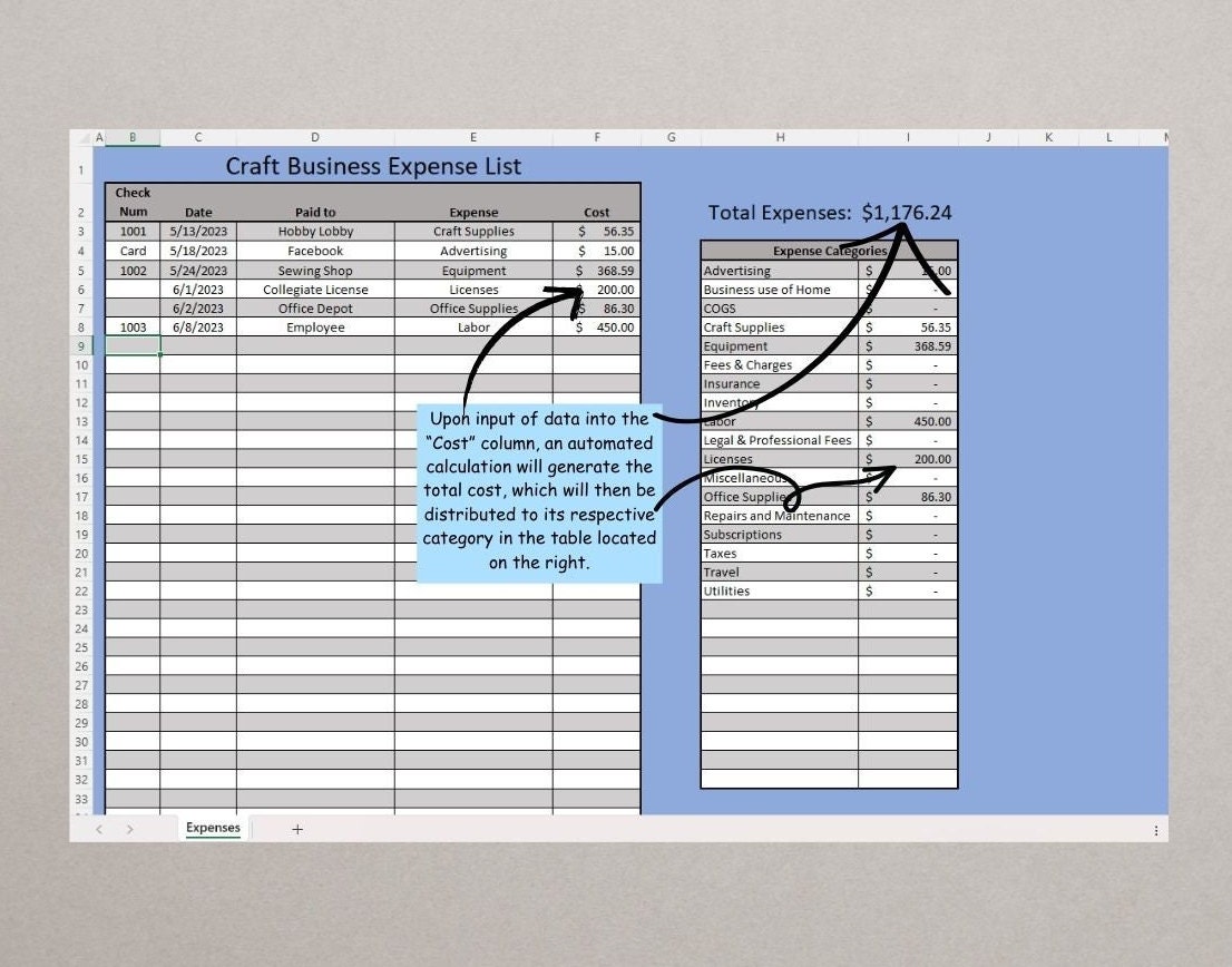 Craft Expense Spreadsheet - Etsy