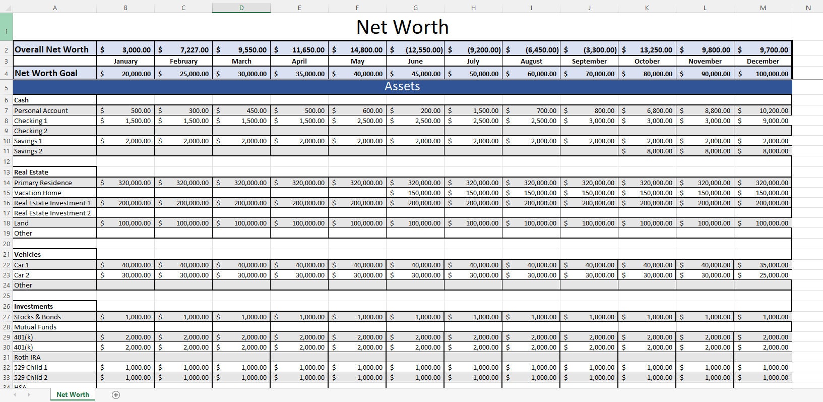 Net Worth Spreadsheet - Etsy