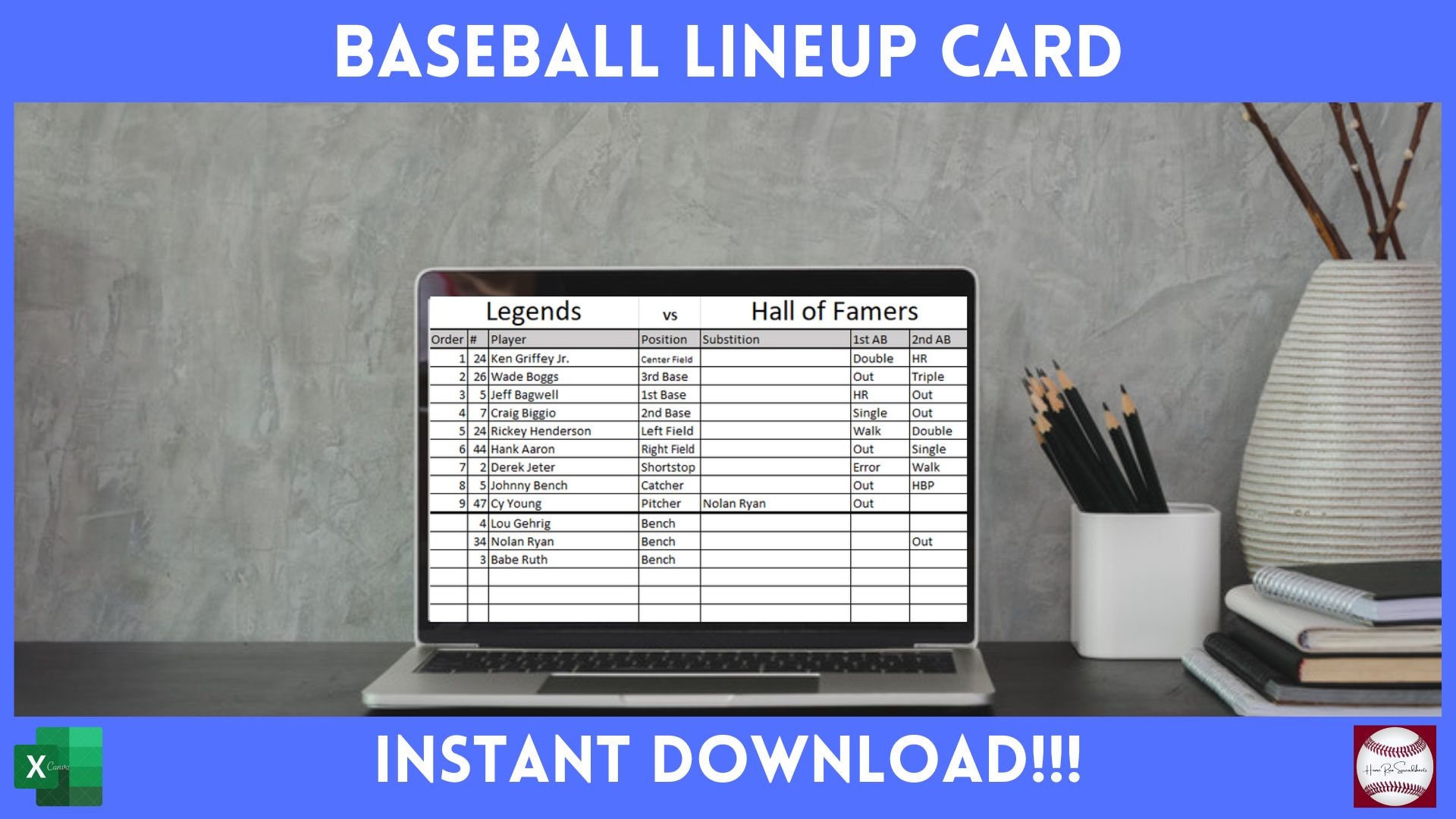 Baseball Line up Card Spreadsheet - Etsy