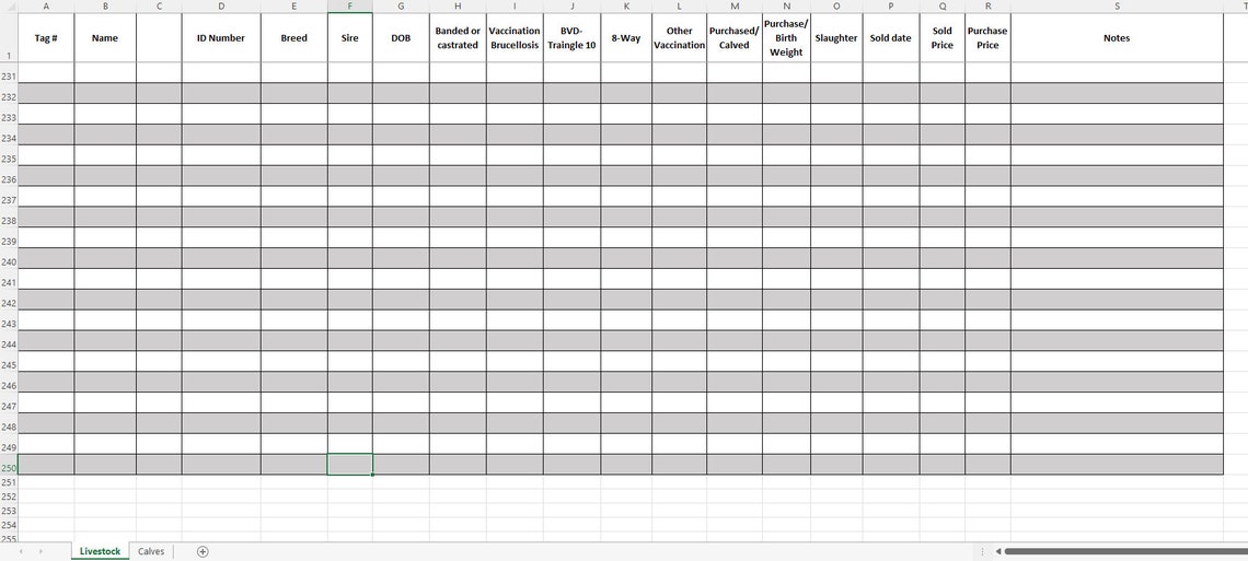 Livestock Records Spreadsheet - Etsy