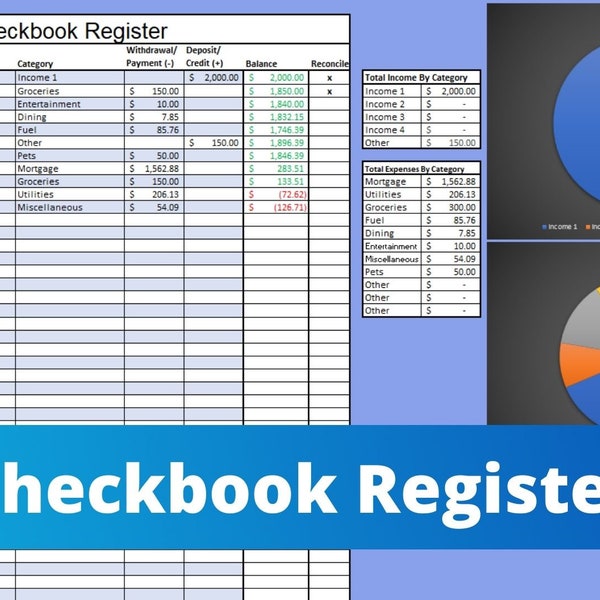 Checkbook Register Excel - Etsy