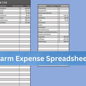 Farm Expense Spreadsheet - Etsy