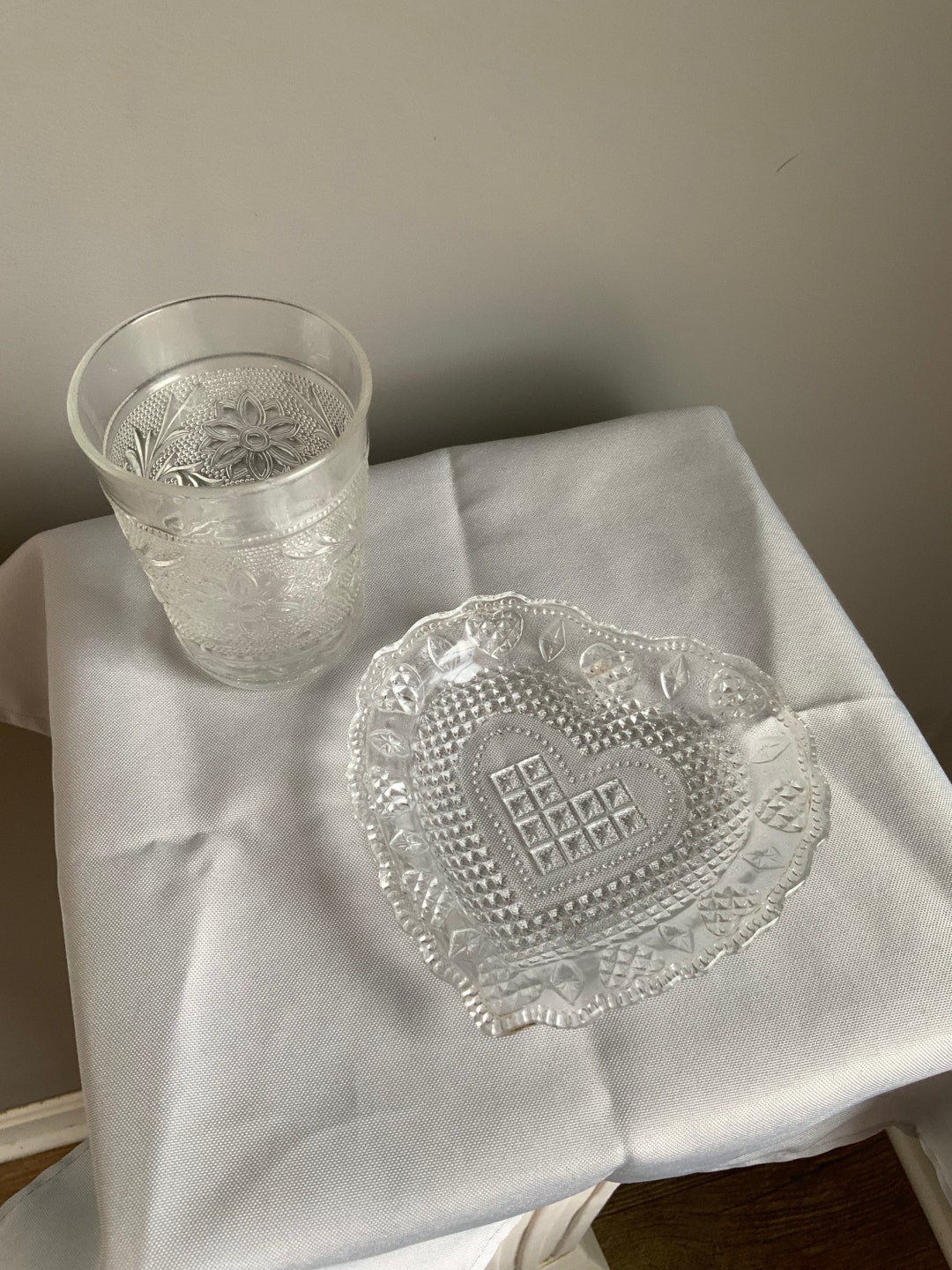 Avon Heart Shaped Soapdish and Pressed Glass Vanity Cup Set - Etsy