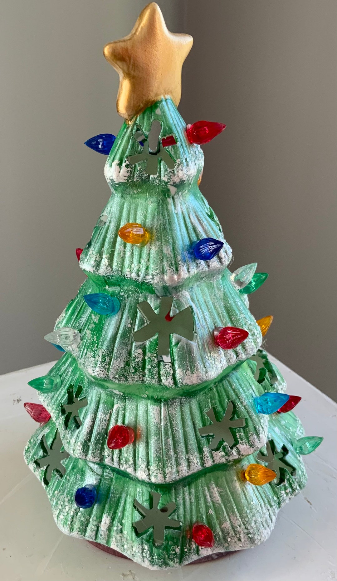 Vintage Mini Hand Painted Ceramic Christmas Tree With Big Gold - Etsy