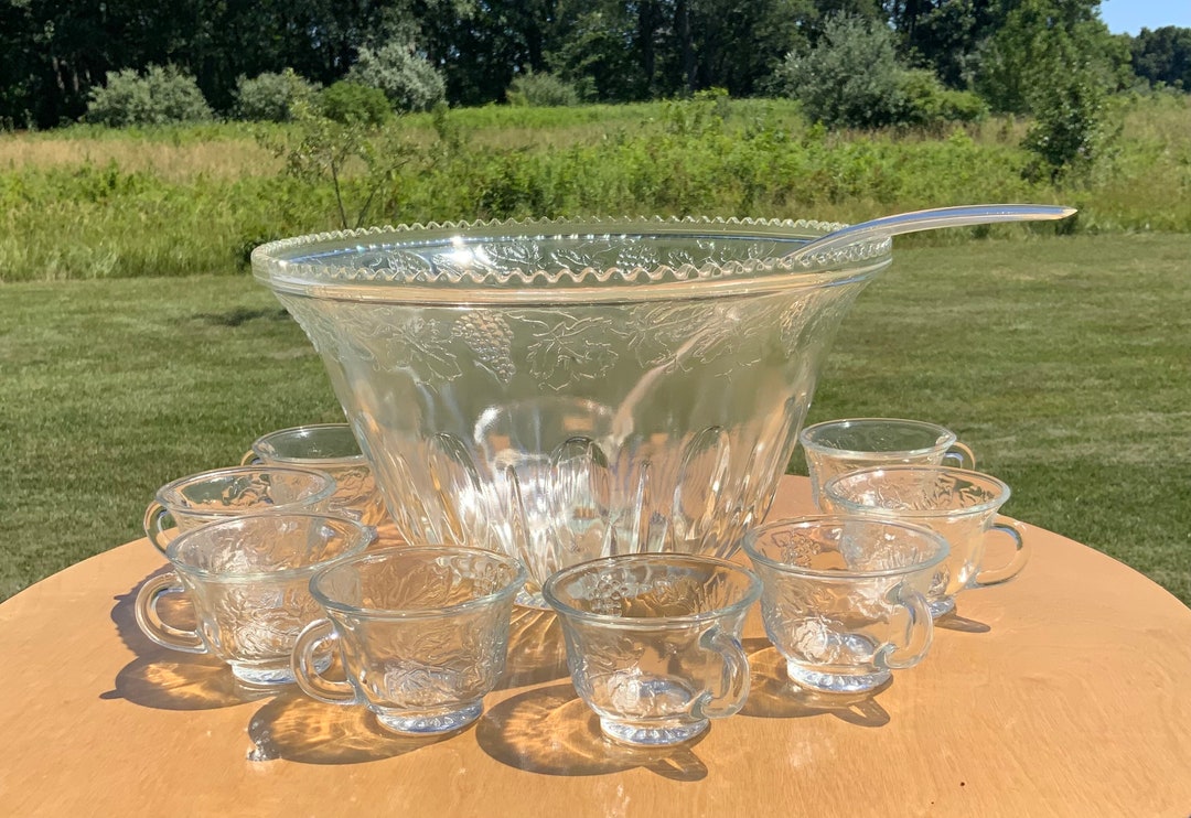 Vintage Indiana Glass Princess Punch Bowl Set - Etsy