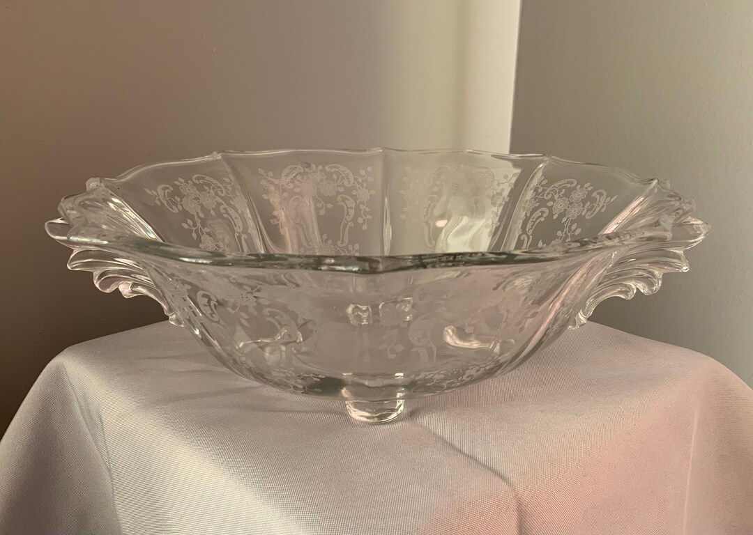 Vintage Fostoria “meadow Rose” Etched Baroque Glass Footed Serving Bowl ...
