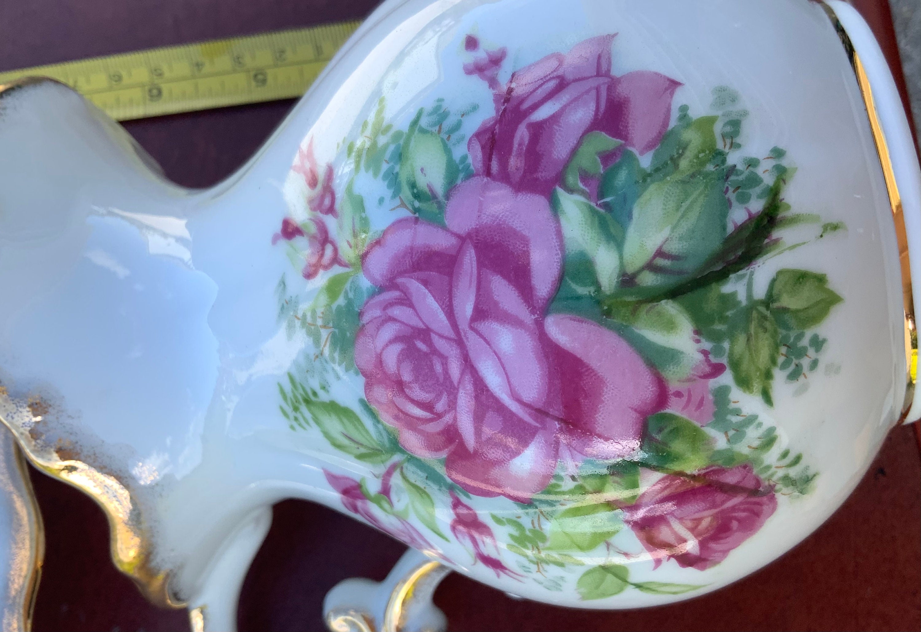 Vintage 6 Pitcher With Underplate Hand Painted Rose Pattern - Etsy