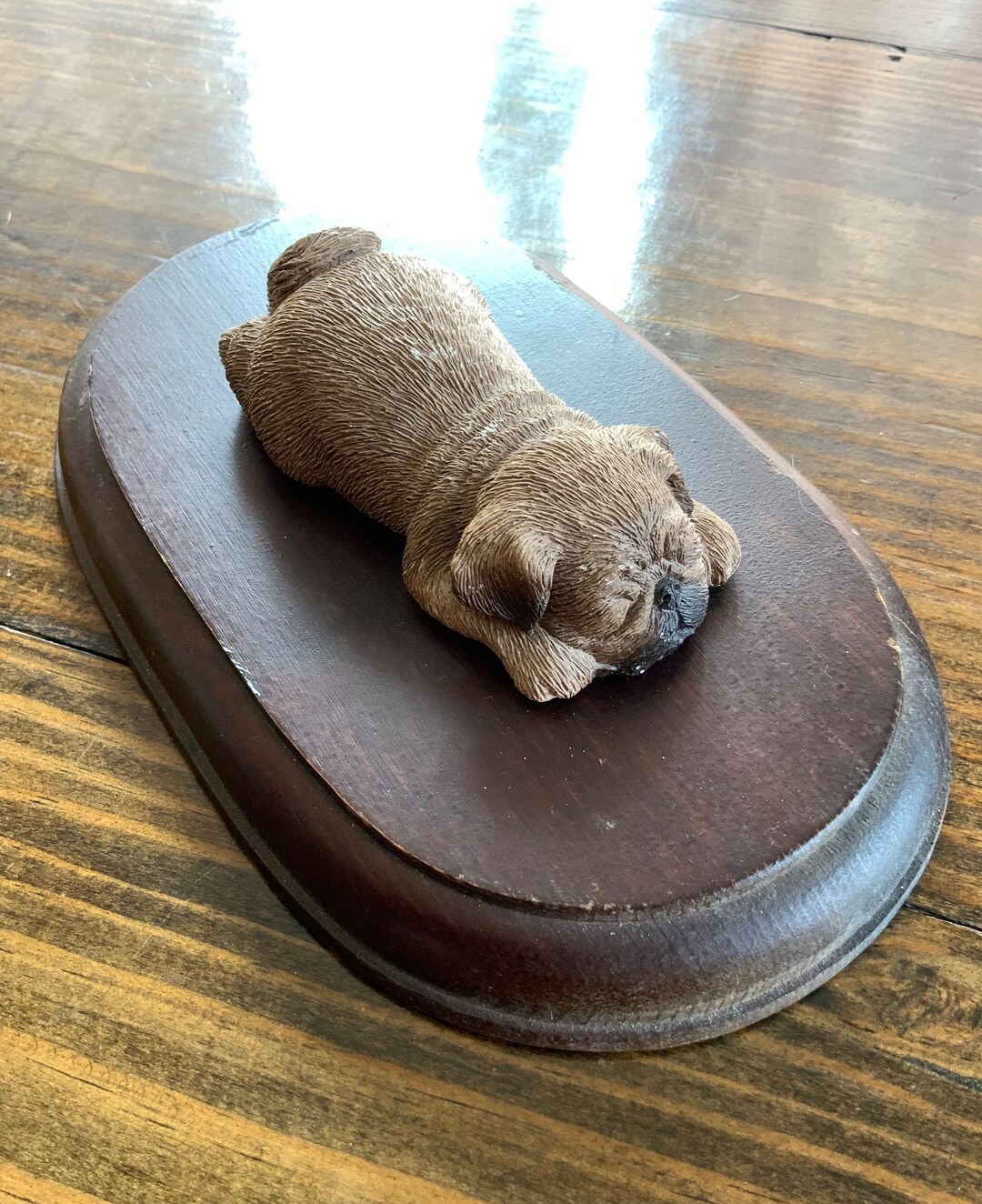 Vintage Sandicast Adorable Sleeping Pug Statuette on Wooden Platform - Etsy