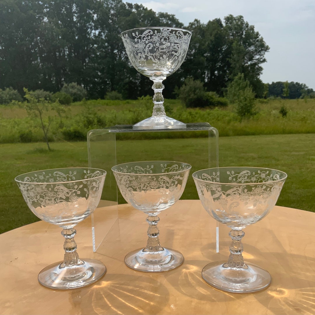 Vintage Fostoria Meadow Rose Crystal Champagne/sherbet Glass Set of 4 ...