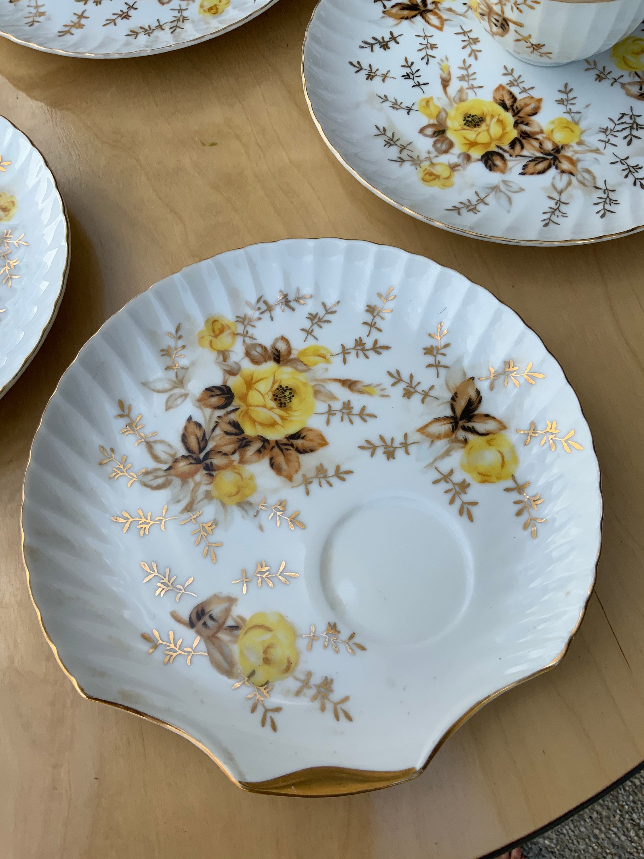 Vintage 8 Piece Mid Century Cup & Snack Plate Set Yellow Roses - Etsy