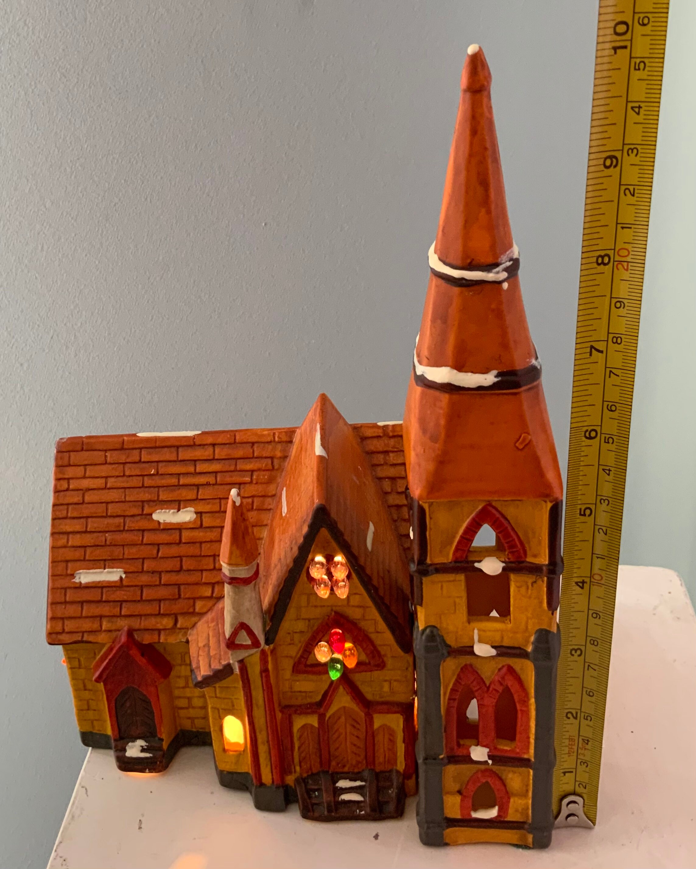 Vintage Hand Painted Ceramic Lighted Christmas Church 10” X 7” - Etsy