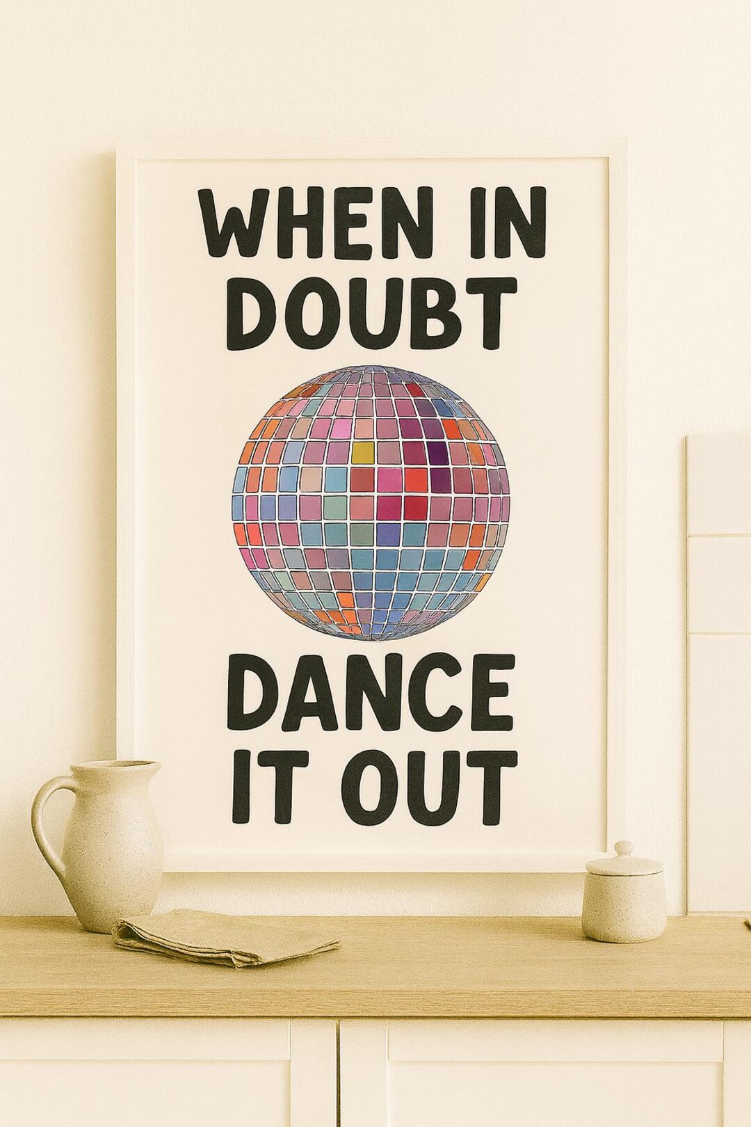 When in Doubt Dance It Out Wall Art, Retro Disco Ball Print, Aesthetic ...