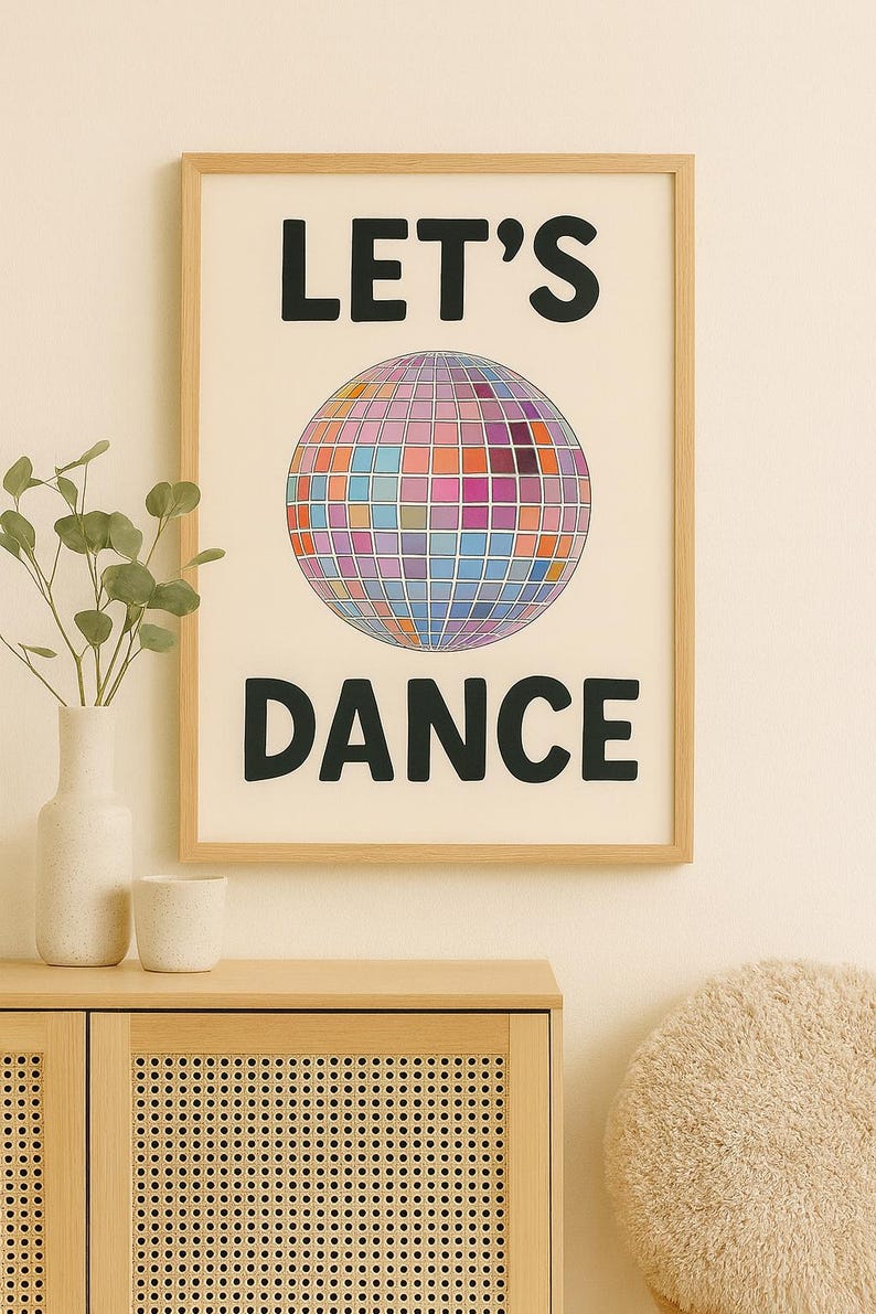 Let’s Dance Wall Art, Retro Disco Ball Print, Aesthetic Dance Poster ...