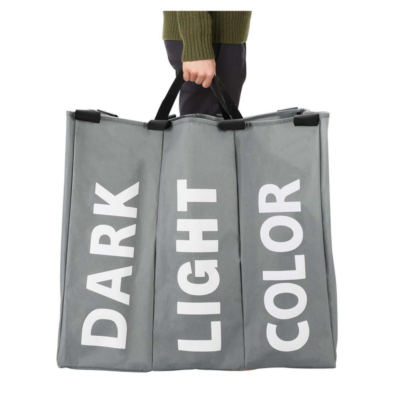 Premium Collapsible Laundry Bag Basket With 3 Compartments & - Etsy UK