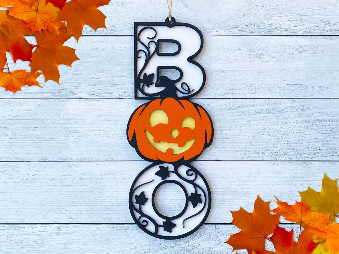 Halloween Pumpkin BOO Sign: Spooky Wall Hanging Decor - Etsy