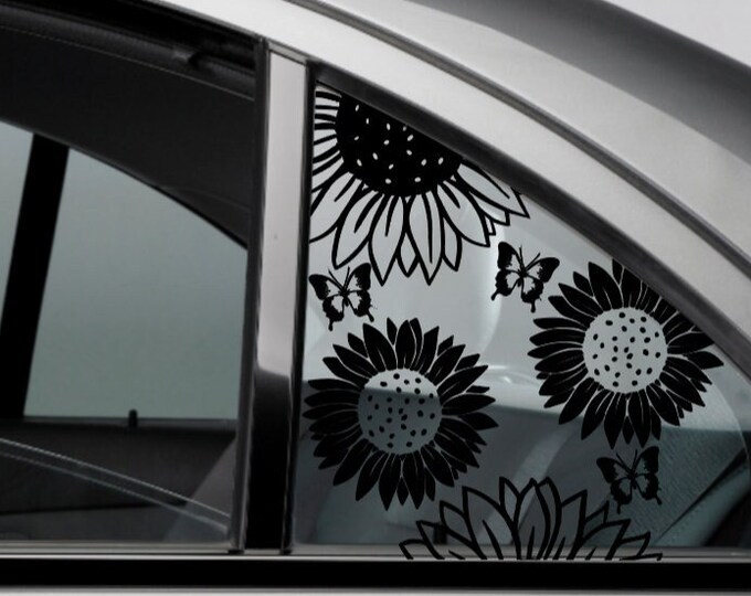 Large Sunflower and Butterfly Decal for Car Quarter Window - Auto ...