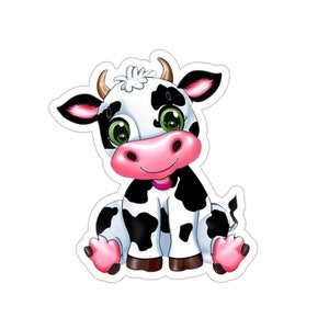 Adorable Smiling Baby Cow Sticker - Farm Animal Sticker for Water ...