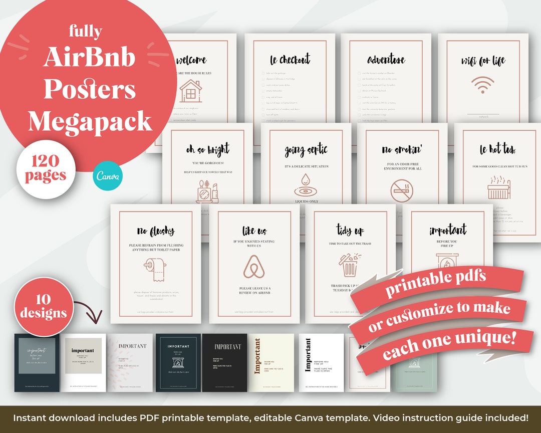 120 Editable Airbnb Posters Template Bundle Wifi Password - Etsy