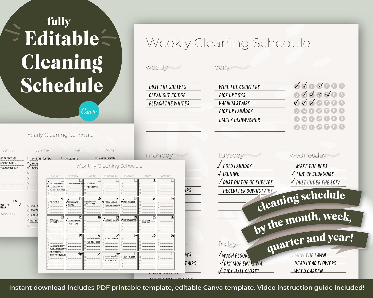 Weekly Cleaning Checklist EDITABLE Schedule Canva Template - Etsy