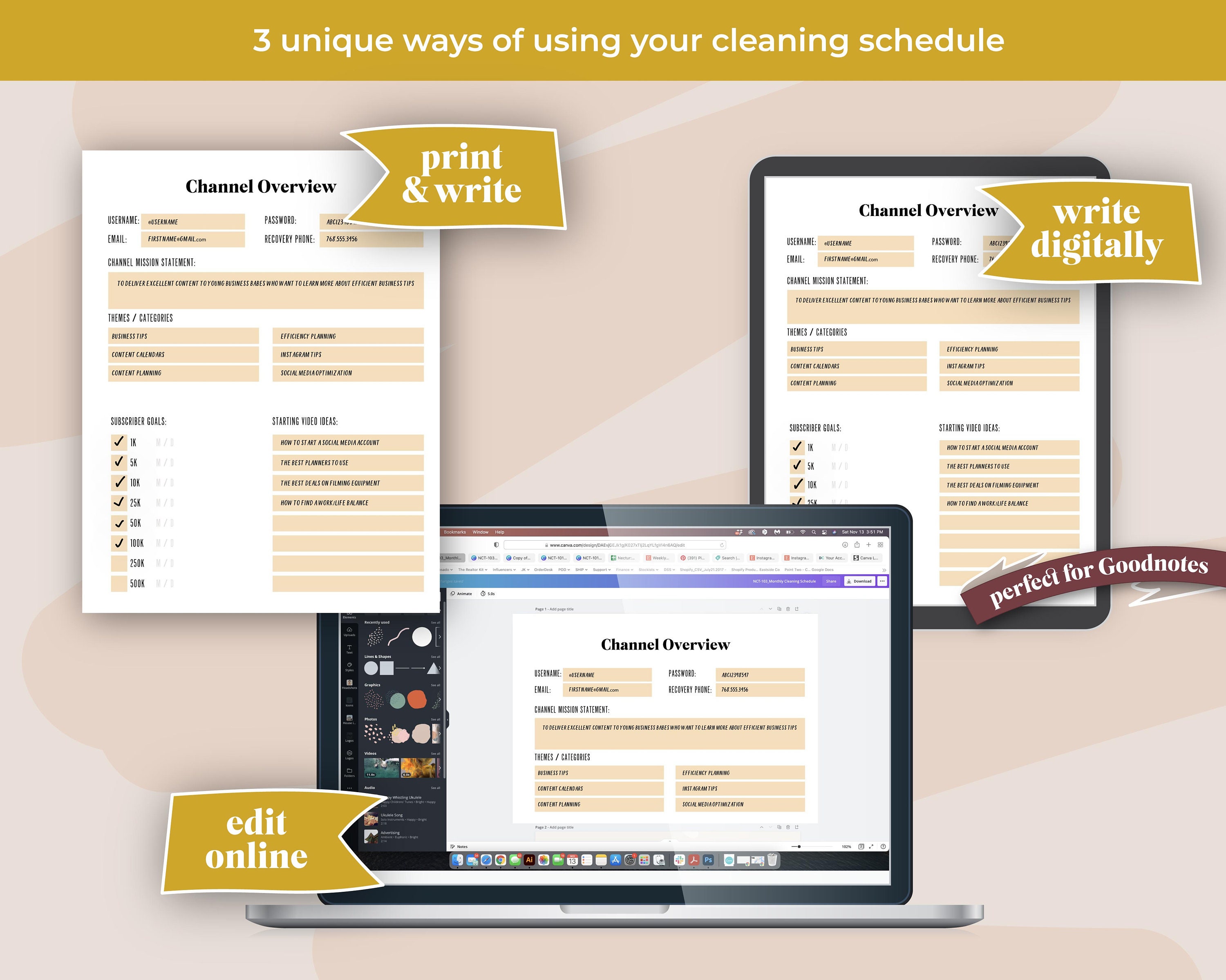 Editable Youtube Planner, Social Media Content Calendar, Printable ...