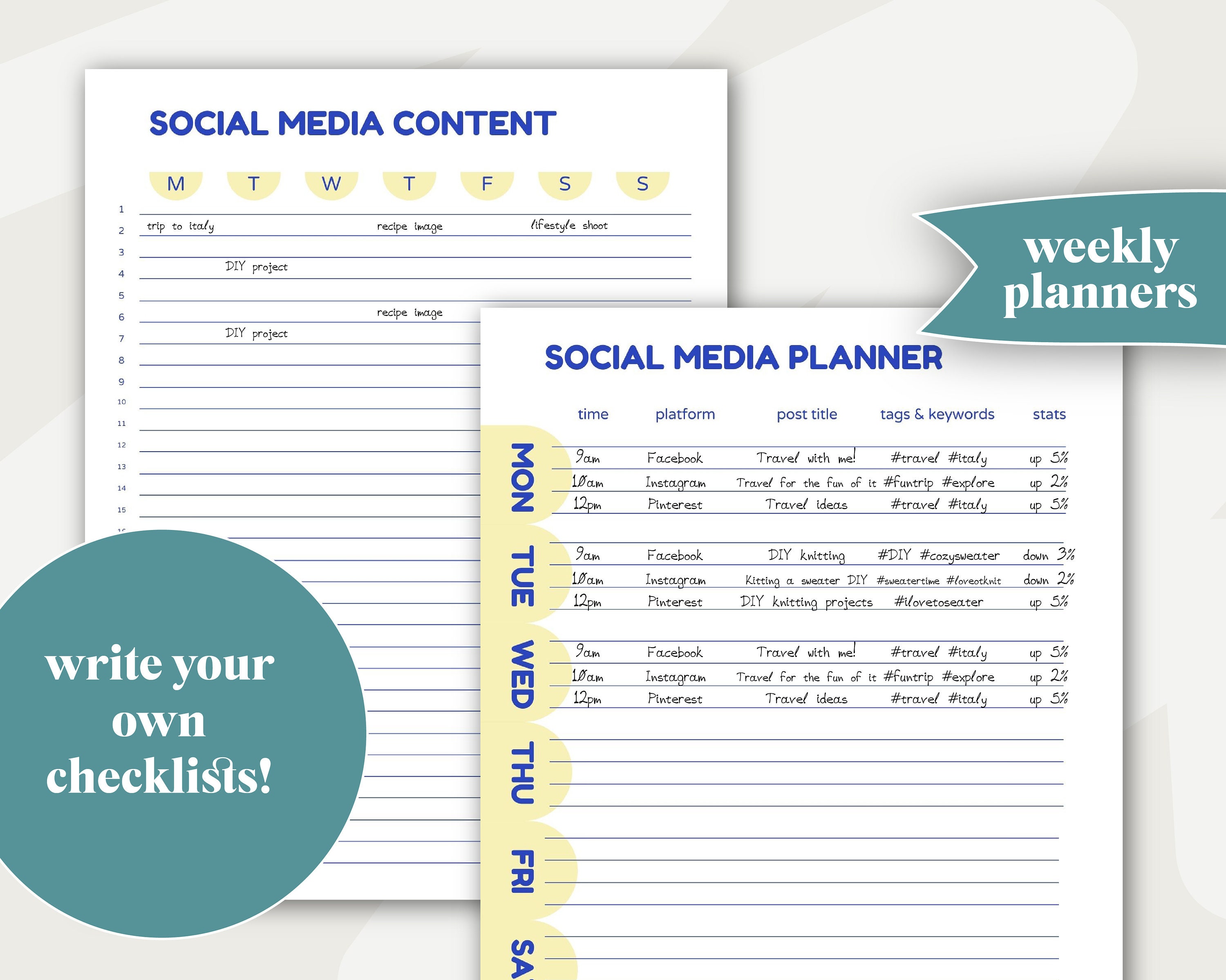 Printable Social Media Planner, Instagram Tracker, Youtube, Facebook ...