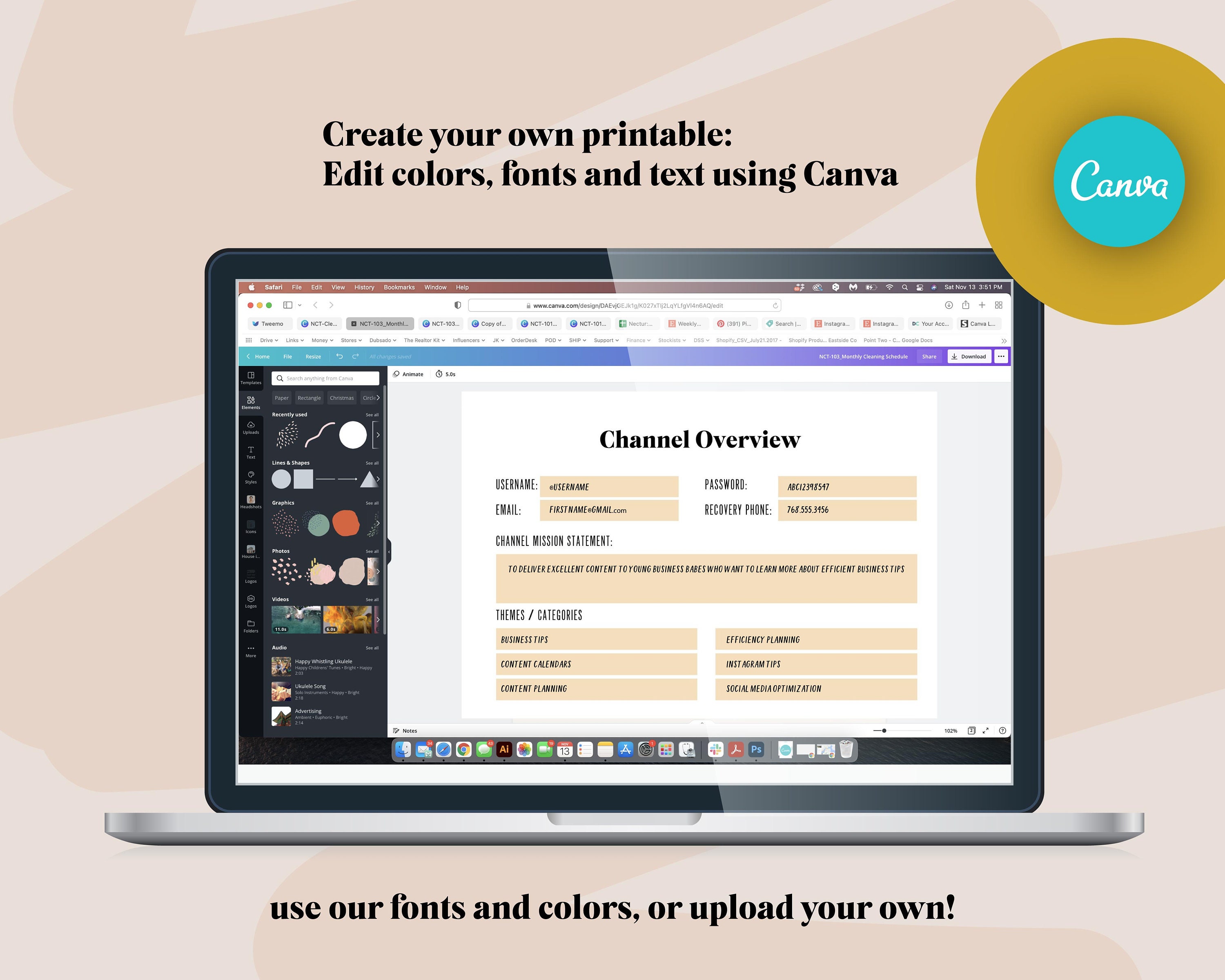 Editable Youtube Planner, Social Media Content Calendar, Printable ...