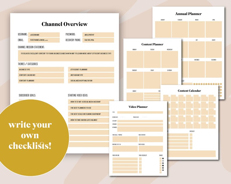 Editable Youtube Planner, Social Media Content Calendar, Printable ...