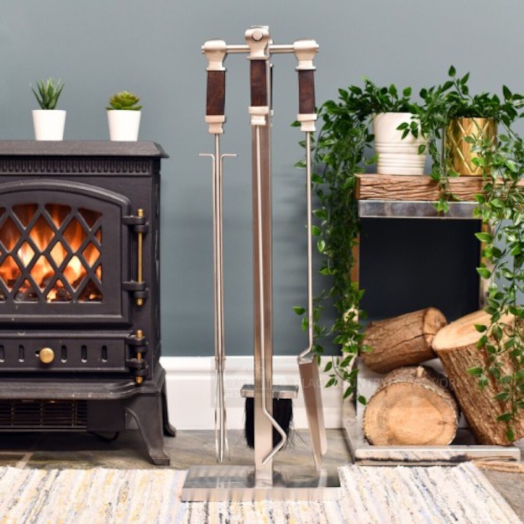 Stainless Steel Companion Set 77cm/ Log Fireplace, Fireside Storage ...