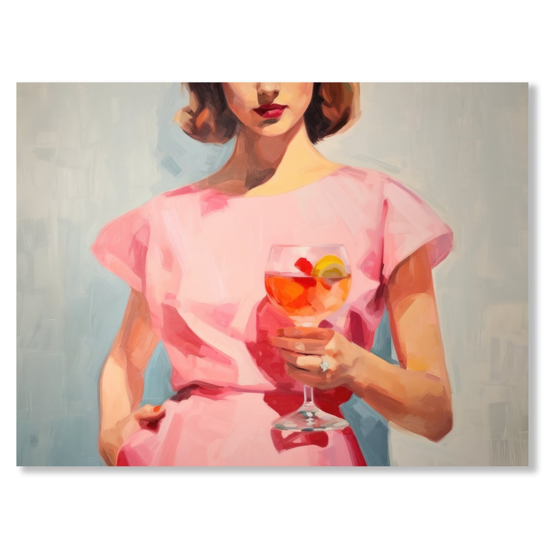 Bar Room Wall Art, Pink Cocktail Print, Cocktail Print, Trendy Prints ...