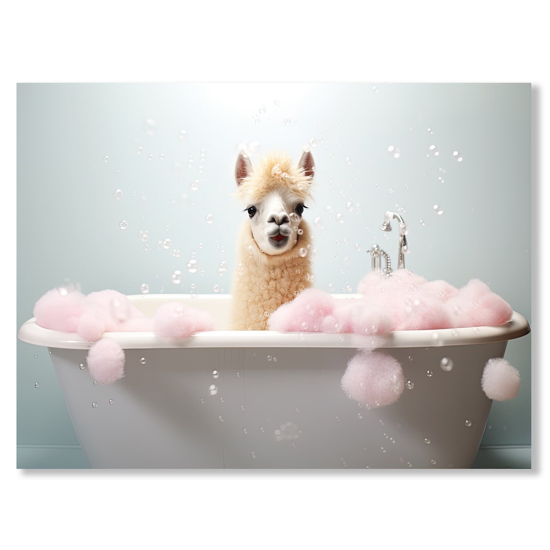 Animal in Bathtub Print, Baby Animal Bathtub, Llama Print, Llama Wall ...