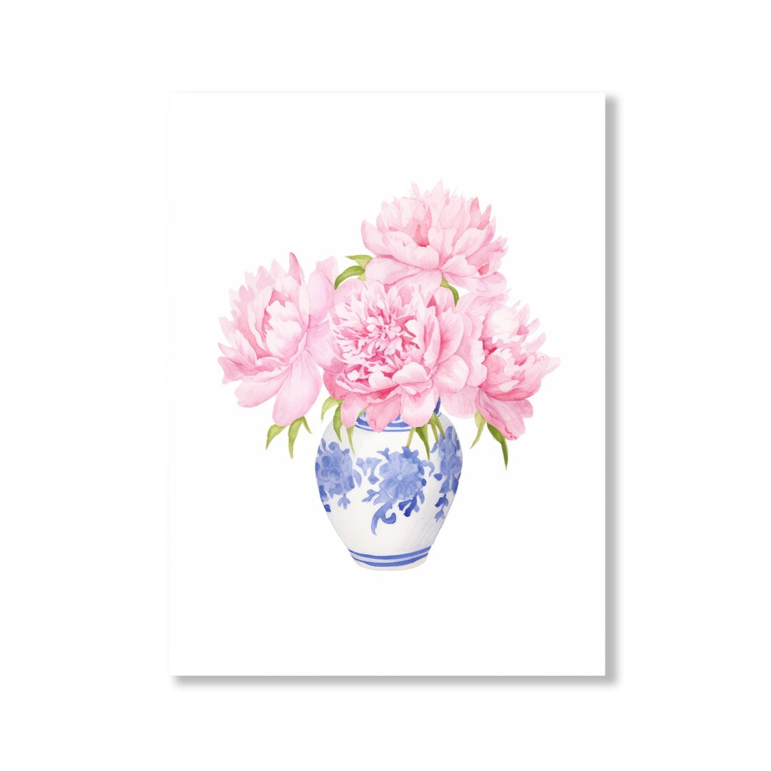 Blue and Pink Wall Art, Peony Print, Peony Printable Download ...