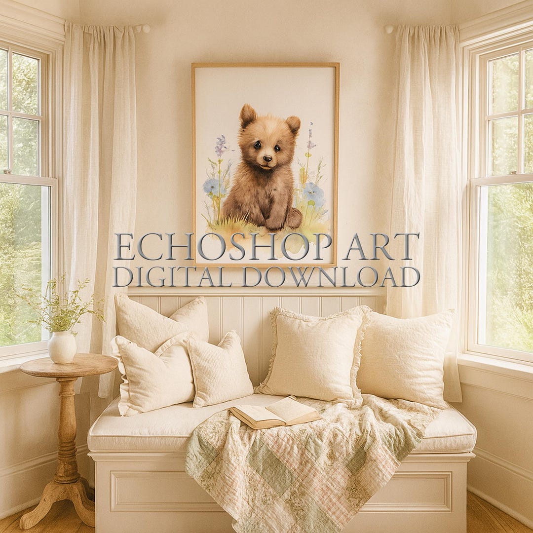 Watercolor Bear Cub Print: Forest Nursery Wall Art (digital Download ...