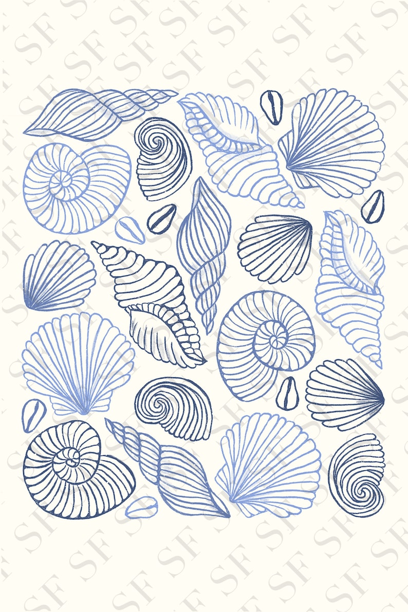 Blue Sea Shells Digital Artwork - Etsy