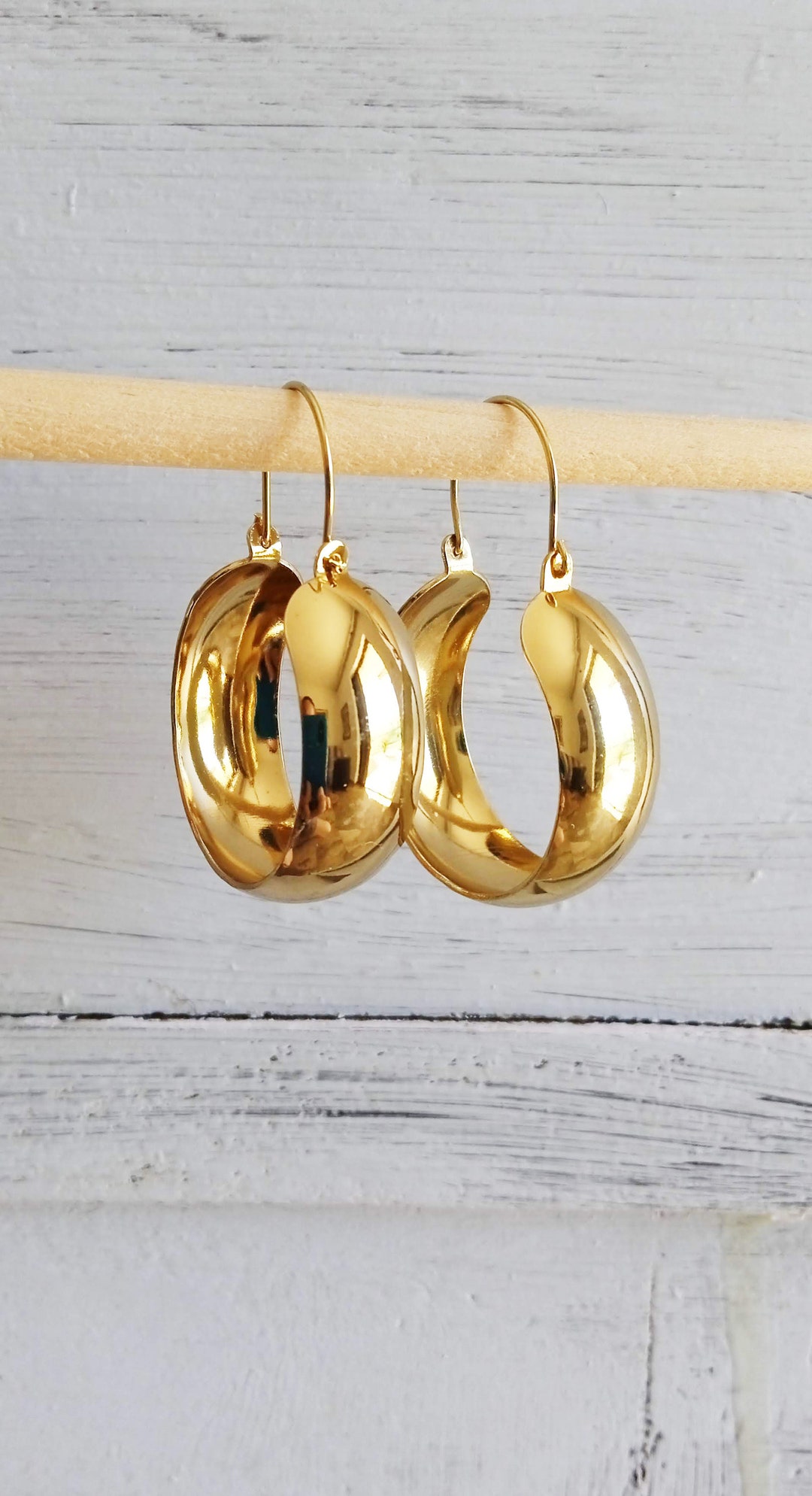 Very Wide Gold Hoop Earrings/medium Size Hoops Earrings/gift for Her - Etsy