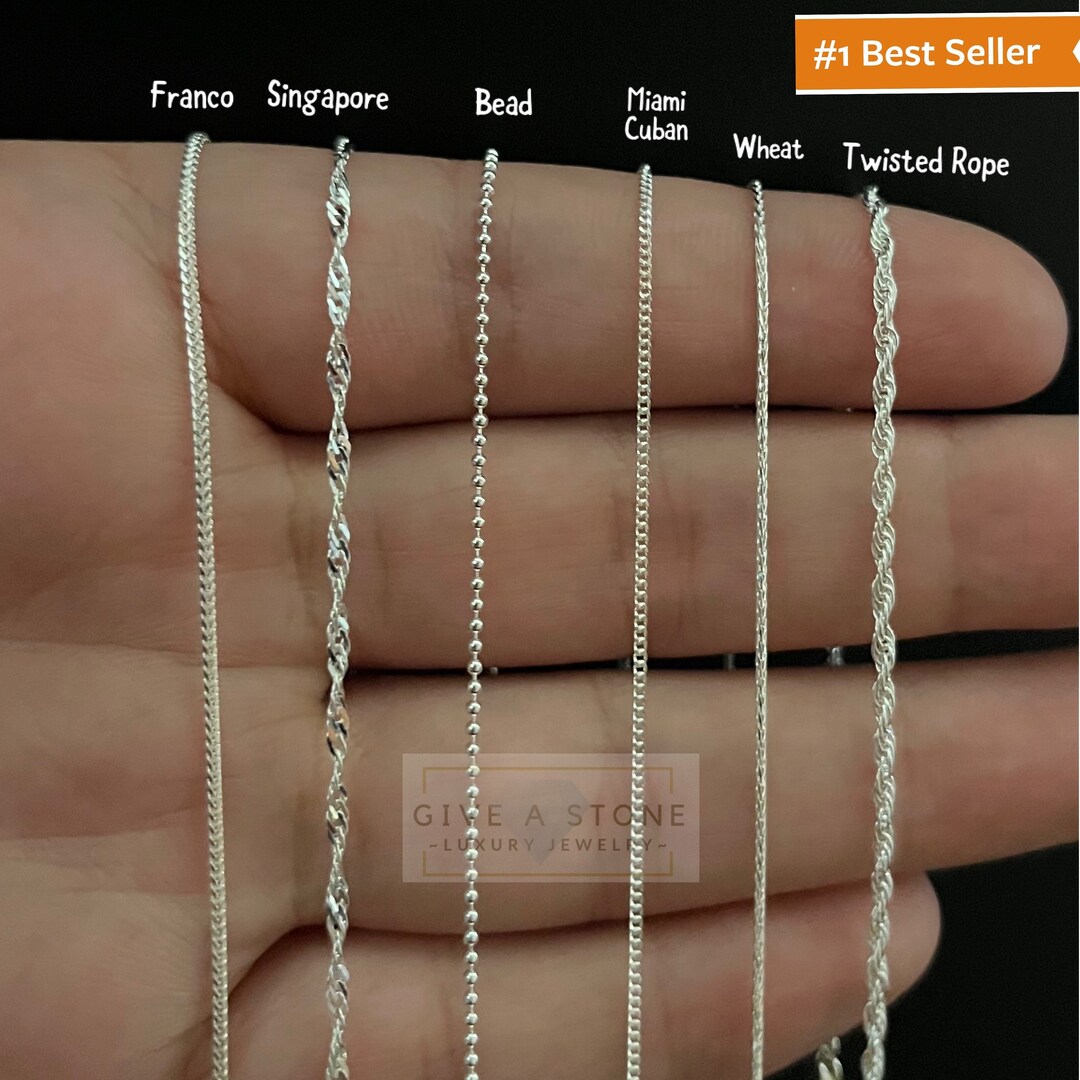 Adjustable 925 Sterling Silver Chain Necklace, Franco, Singapore, Bead ...