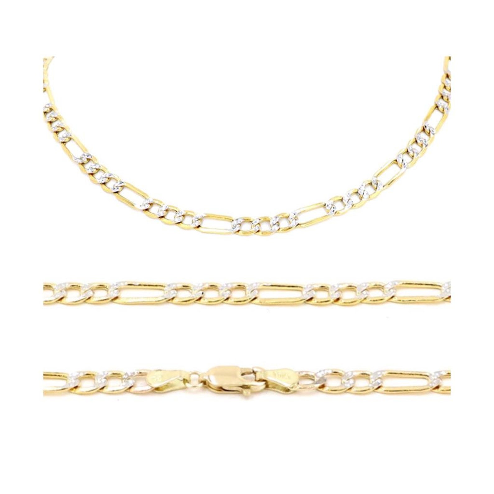 14K Two Tone Pave Figaro Chain Over 925 Silver 16 | Etsy