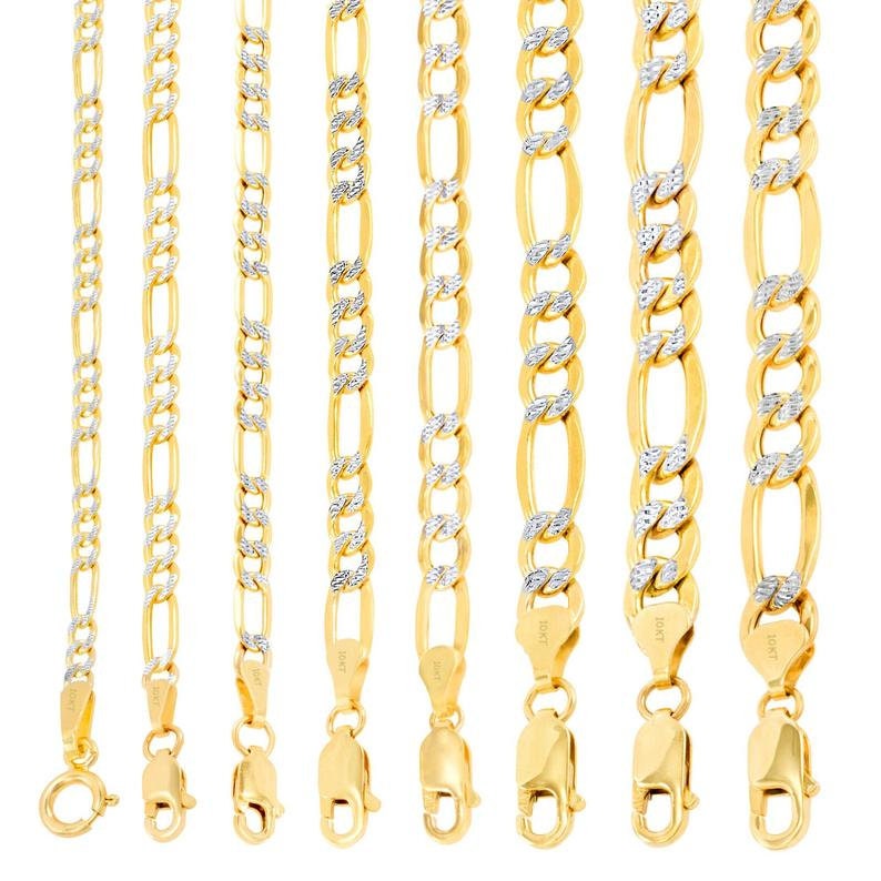 14K Two Tone Pave Figaro Chain Over 925 Silver 16 | Etsy